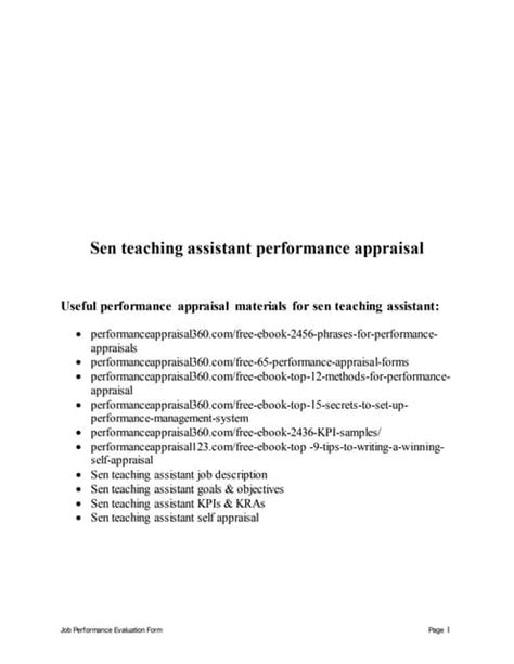 Sen Teaching Assistant Performance Appraisal Docx