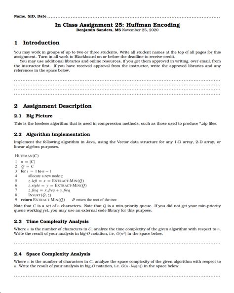 In Class Assignment 25 Huffman Encoding Must Be Done
