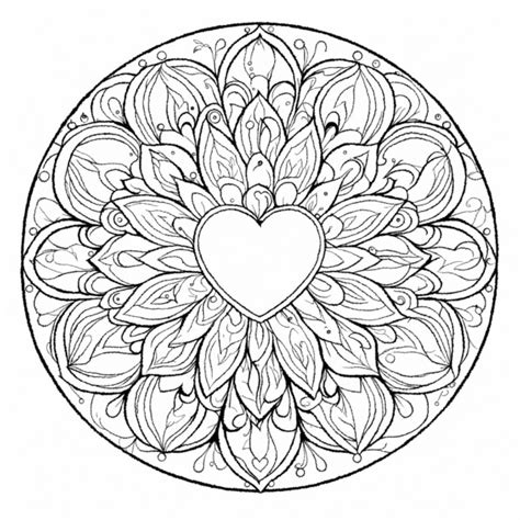Download Intricate Mandala Design With Heart Center Coloring Pages