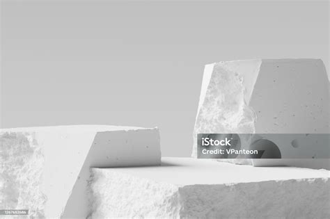 깨진 질감 가장자리와 돌 벽의 흰색 조각 제품 디스플레이 배경에 대한 파편 돌 석판 3d 렌더링 배경 주제에 대한 스톡 사진 및 기타 이미지 Istock