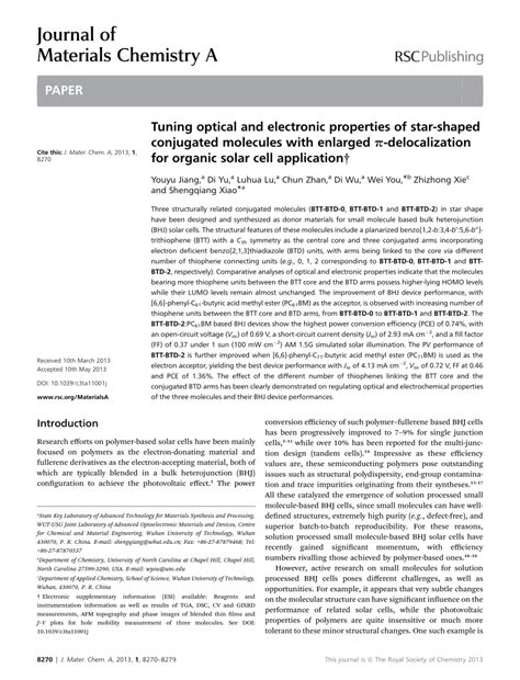 Pdf Tuning Optical And Electronic Properties Of Star Shaped Conjugated Molecules With Enlarged