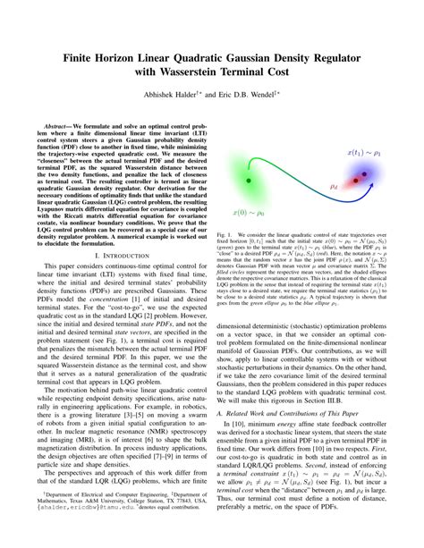 Pdf Finite Horizon Linear Quadratic Gaussian Density Regulator With Wasserstein Terminal Cost