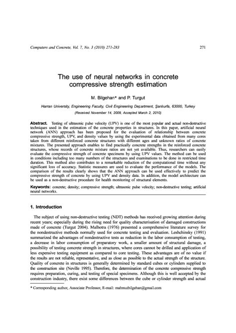 pdf the use of neural networks in concrete compressive strength