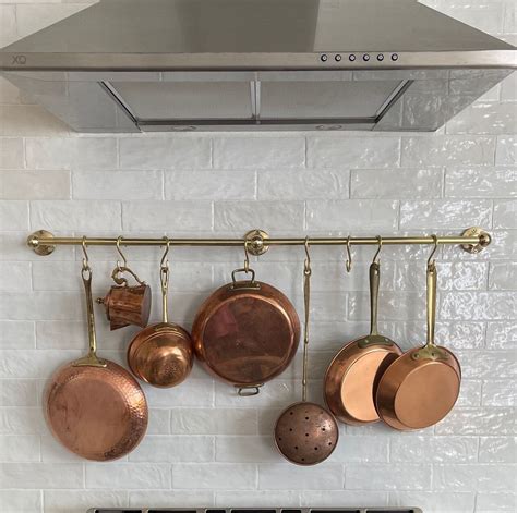 Unlacquered Brass Pot Rack Wall Mount For Kitchen With S Hooks Brass