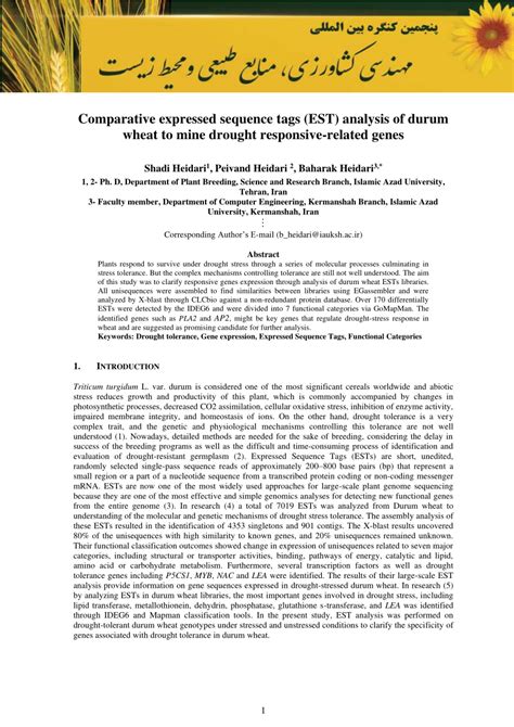 Pdf Comparative Expressed Sequence Tags Est Analysis Of Durum Wheat To Mine Drought
