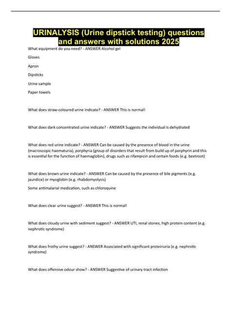 Urinalysis Urine Dipstick Testing Questions And Answers With