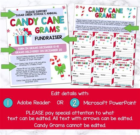 Candy Cane Gram Candy Cane Gram Fundraiser Candy Cane Gram Editable