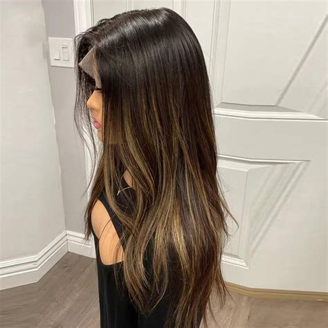Dark Straight Hair With Caramel Highlights