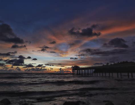 Panorama Of Ocean Sunset With Concrete Jetty Stock Image Image Of