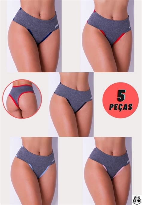 Kit Calcinhas Fitness Seca Barriga Cintura Alta Compress O