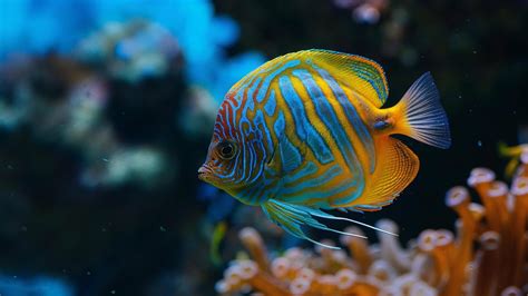 Yellow Blue Fish Underwater Coral Reef Blur Background Hd Fish