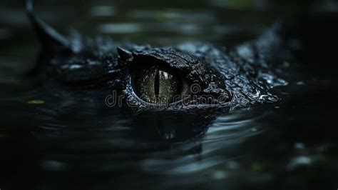 Close Up Of A Crocodile Eye In Dark Water Stock Illustration