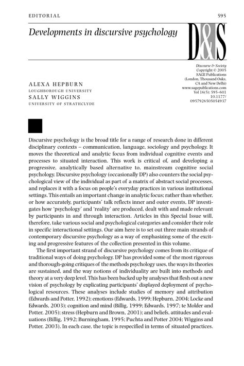 Pdf Developments In Discursive Psychology