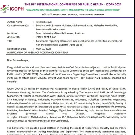 Fatima Laique On Linkedin Icoph2024 Publichealth Pakistan Research