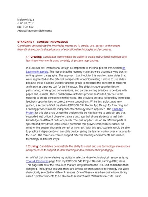 Artifact Rationale Paper Pdf Educational Technology Educational