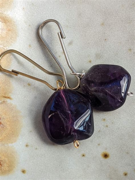 Amethyst Zipper Pull Gemstone Purse Dangle Silver Or Gold Tone Etsy