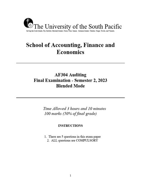 af304 final exam s2 2023 oct 26 2023 pdf audit credit card