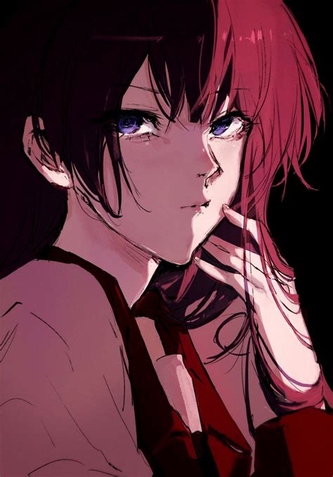Safebooru 1girl Bakemonogatari Black Background Black Necktie Blue