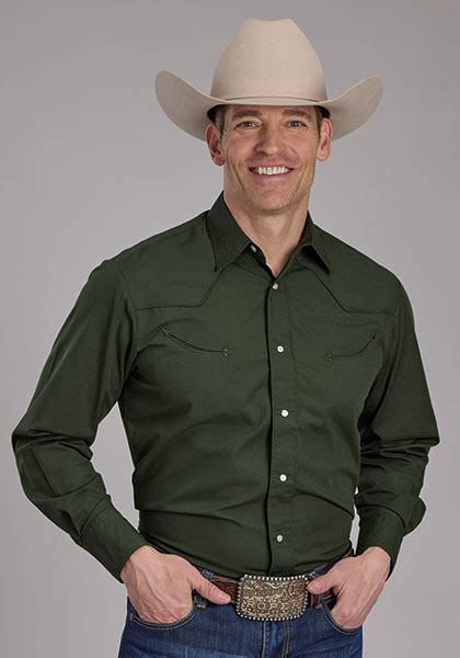 Pearl Snap Mens Western Shirt ~ Solid Broadcloth Dark Olive
