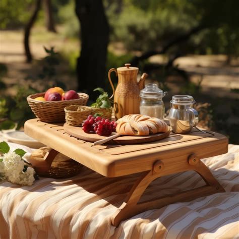 Premium Photo Rustic Picnic Setup On Wooden Table