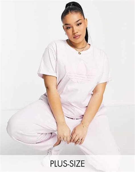 Adidas Originals 80s Aerobic Plusstorlek Rosa T Shirt Med Uppvikta ärmar Och