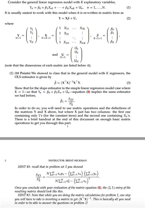Solved Consider The General Linear Regression Model With K