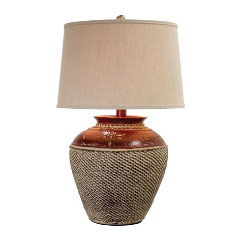 Paek 27 Inch Hydrocal Table Lamp Drum Shade Textured Urn Base Red Beige