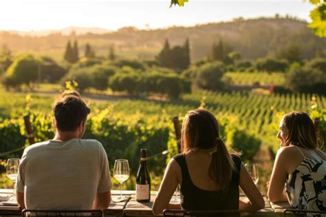A Scenic Vineyard With People Tasting Wine And Enjoying The View