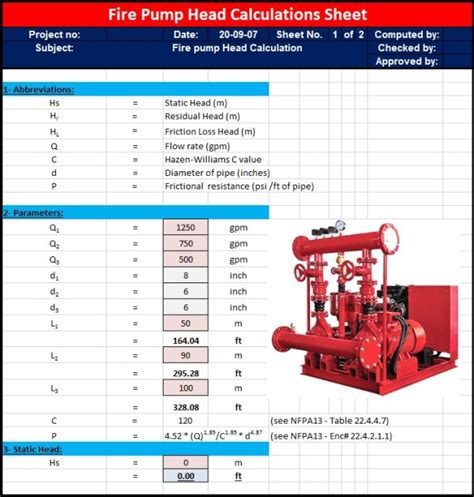 Fire Pump Head Calculations Sheet