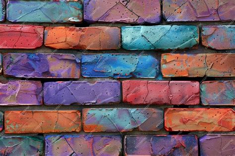 Detailed View Of A Vibrant Brick Wall Showing A Variety Of Colors And