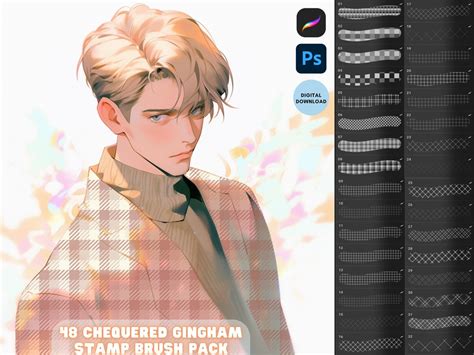 procreate photoshop chequered gingham pattern clothing stamp brush set