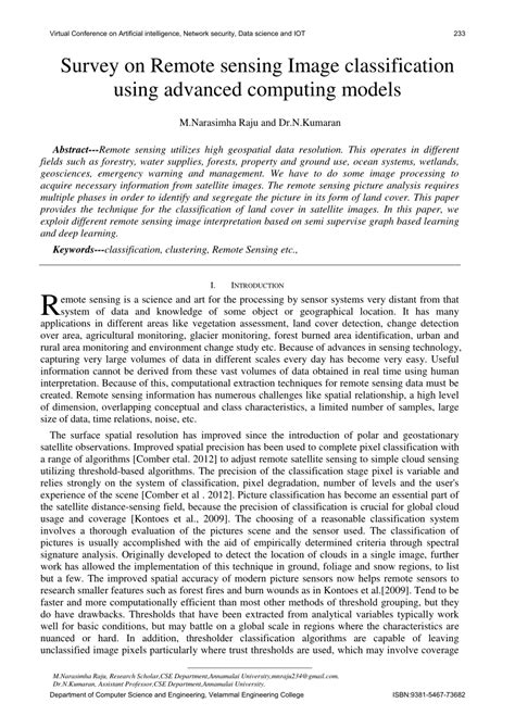 Pdf Survey On Remote Sensing Image Classification Using Advanced