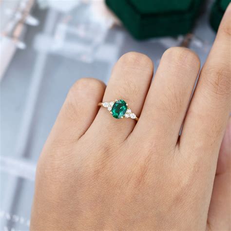 Oval Emerald Engagement Ring In Yellow Gold Vintage Promise T