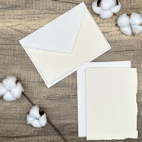 White Wedding Invitation Set 20pcs Handmade Cotton Paper And Envelopes
