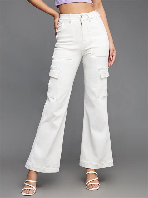 247 Comfort White Wide Leg High Rise Stretchable Denim Jeans