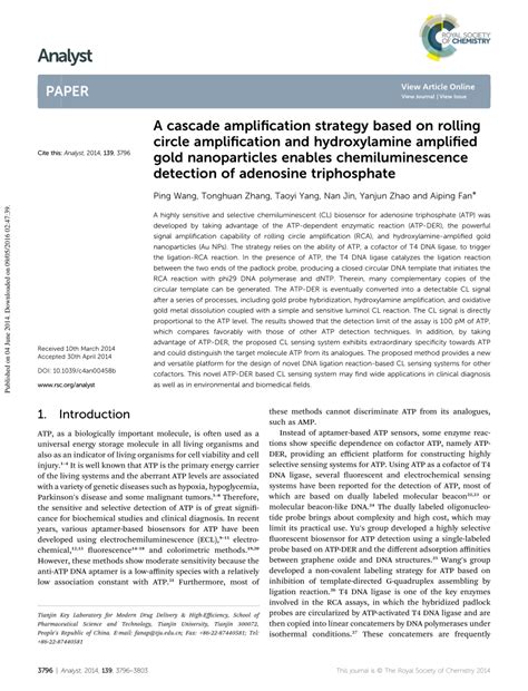 Pdf A Cascade Amplification Strategy Based On Rolling Circle