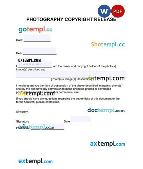 Free Download Photography Copyright Release Form Example Word And Pdf Format Mytempl