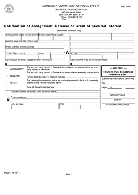 Fillable Form Ps2017 10 Notification Of Assignment Release Or Grant