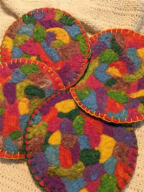 Round Felt Coaster Set Bold And Bright Etsy