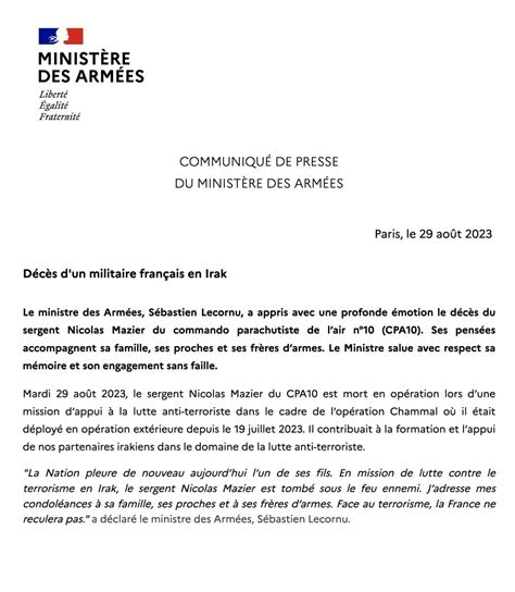 Le Sergent Nicolas Mazier Mort En Irak Medias