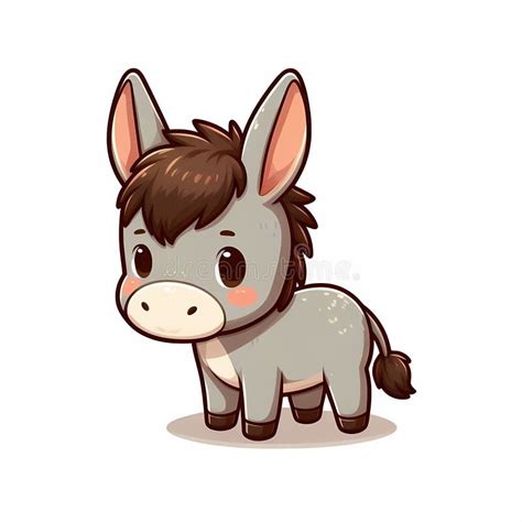 Cute Chibi Donkey Illustration In Flat Style On White Background