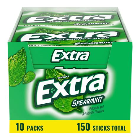 Extra Gum Spearmint Sugar Free Chewing Gum 15 Pieces Per Pack 10 Pk Bjs Wholesale Club