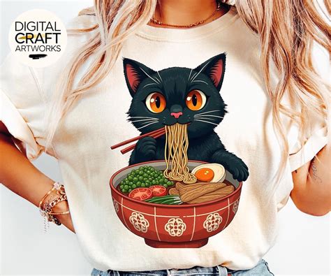 Cat Eating Ramen Noodles Kawaii Anime Black Cat Png Cute Ramen Cat