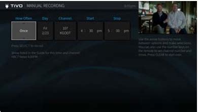 Tivo Manual Recordings Summit Broadband Customer Support
