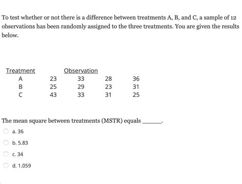 Solved In An Analysis Of Variance Problem Involving Four Chegg