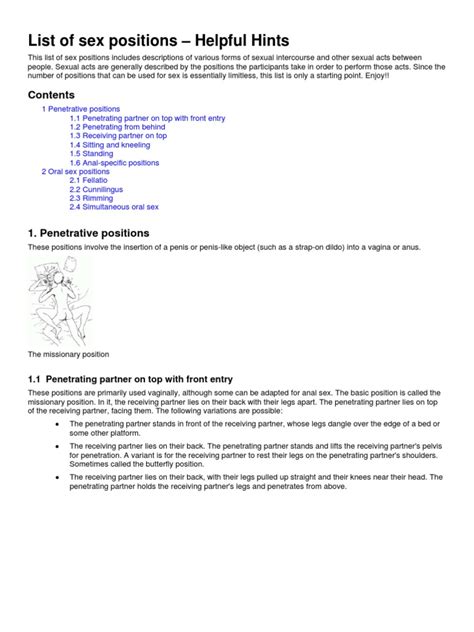 List Of Sex Positions Helpful Hints Pdf Sex Position Sexual