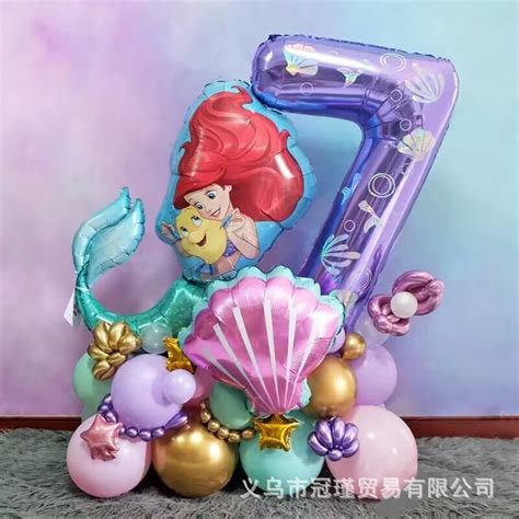Undersea การ์ตูน Mermaid Princess Shell สีม่วงเด็กวันเกิดหมายเลข