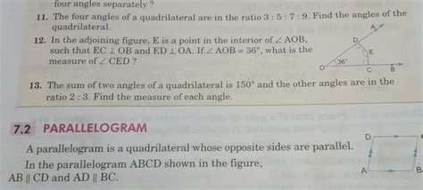 Four Angles Separately11 The Four Angles Of A Quadrilateral Are In The