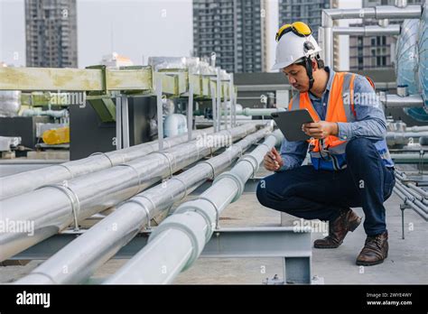 Engineer Male Work Checking Water Pipe Inspecting Valve Testing Water