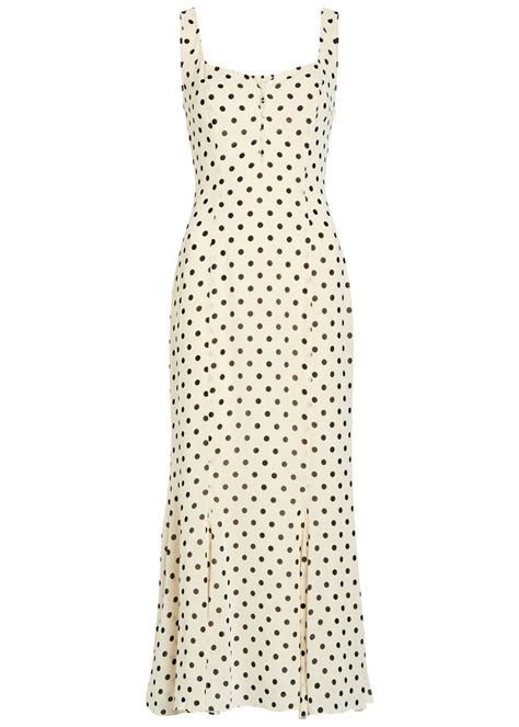 Reformation Laine Polka Dot Georgette Maxi Dress Black And White